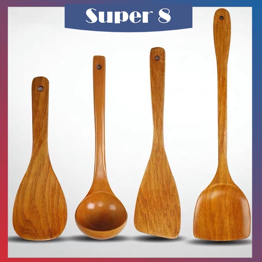 SUPER8 4PCS/Set Non-stick Wooden Spatula Shovel Rice Spoon Soup Spoon ...