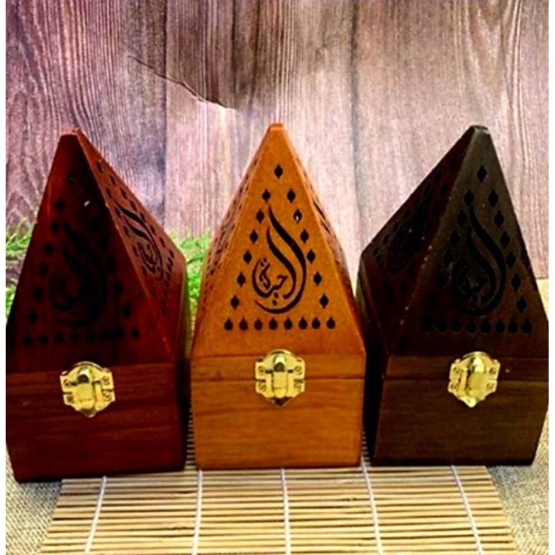 Pyramid Wooden / Kayu Mabkhara incense burner with Bakhoor incense ...