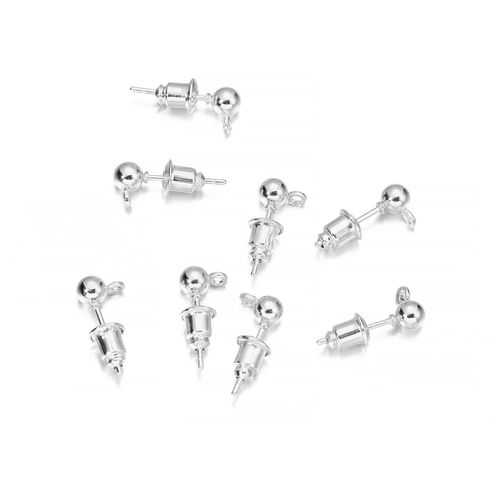 50 Pieces/Batch 3/4/5mm Silver Spherical Earplugs Basic Pin Plug ...