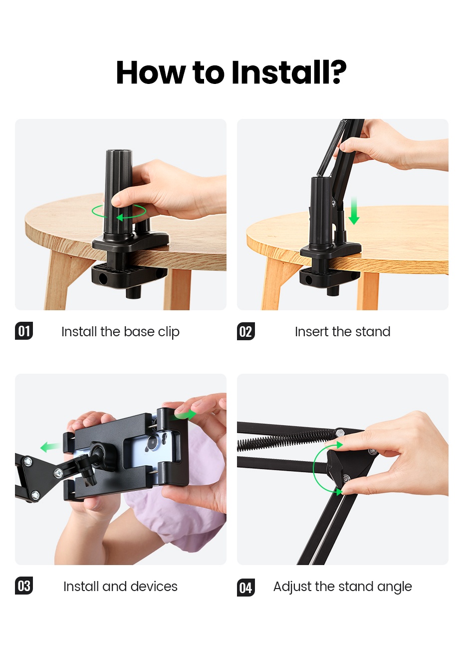 UGREEN Phone Long Arm Movable Holder Clamp Tablet Mount Lazy Holder ...