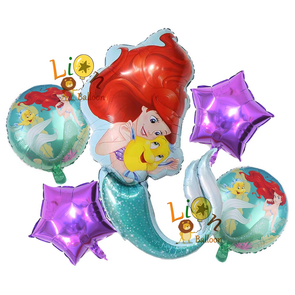 New! Little Mermaid 5in1 Balloon Set PartyNeeds Mermaid Shape Balloons ...