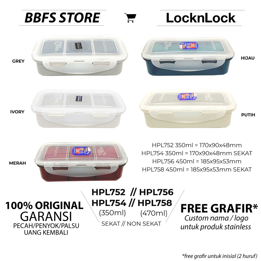 Lock n Lock Food Container Lunch Box HPL752 HPL754 HPL756 HPL758 350ml ...