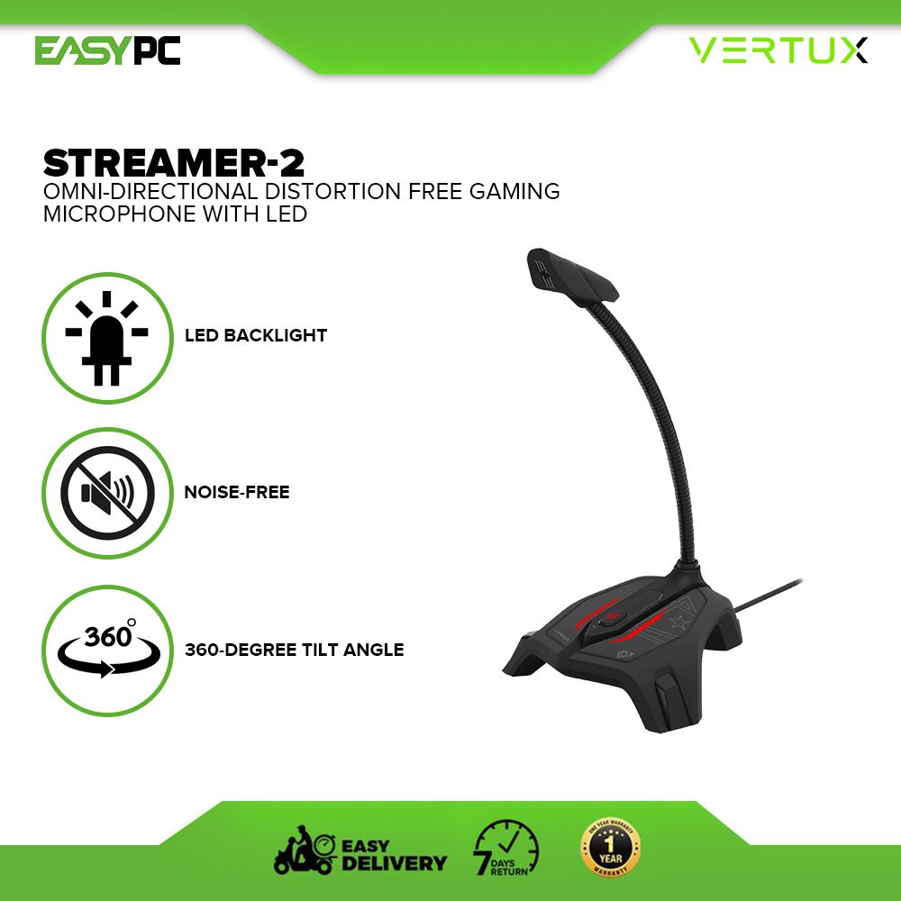 Vertux Streamer-2 Omni-Directional Distortion Free Gaming Microphone ...