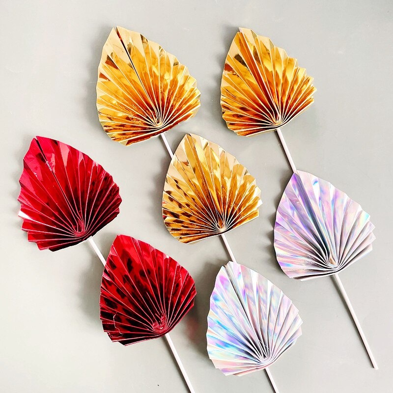 2pcs Paper Folding Fan Cake Toppers Gold Leaf Birthday Cake Toppers for ...