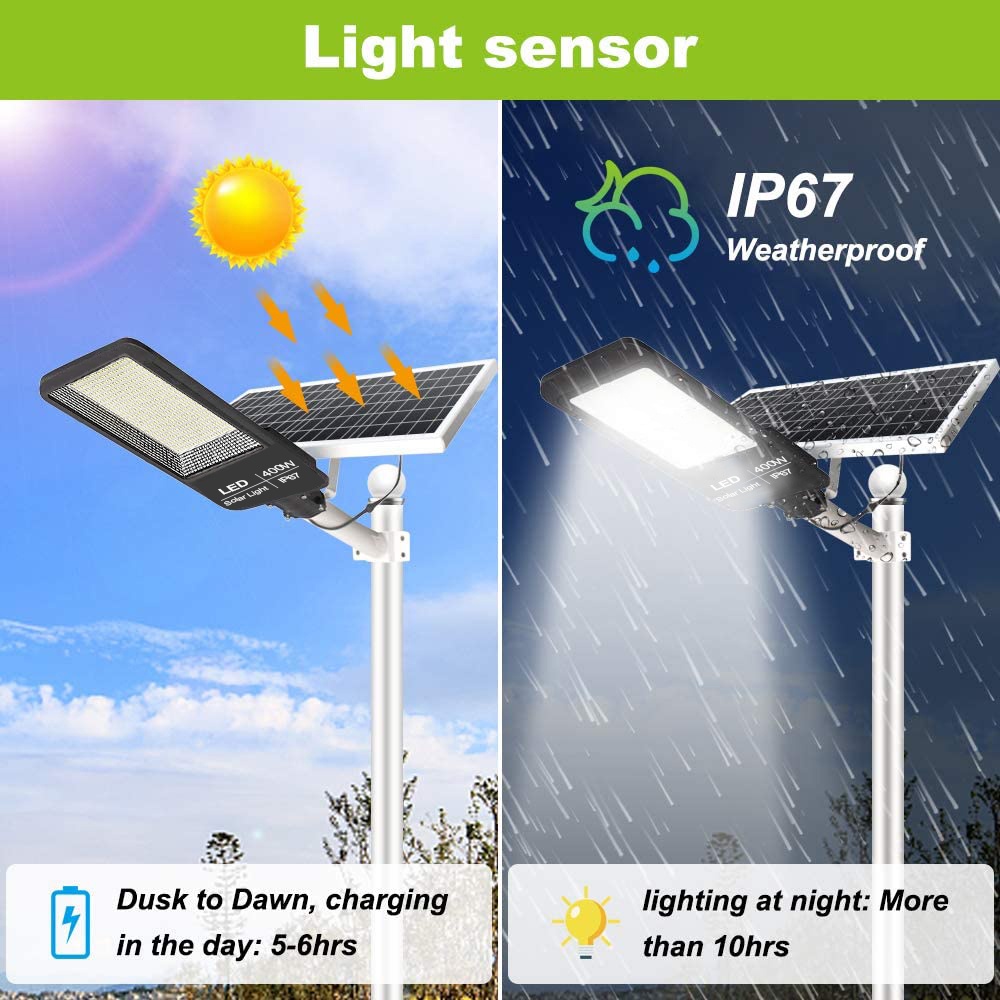 OOKAS Solar Street Lights Waterproof LED Solar Light Outdoor 10000W 20X Bright Solar Lamp Heavy ...