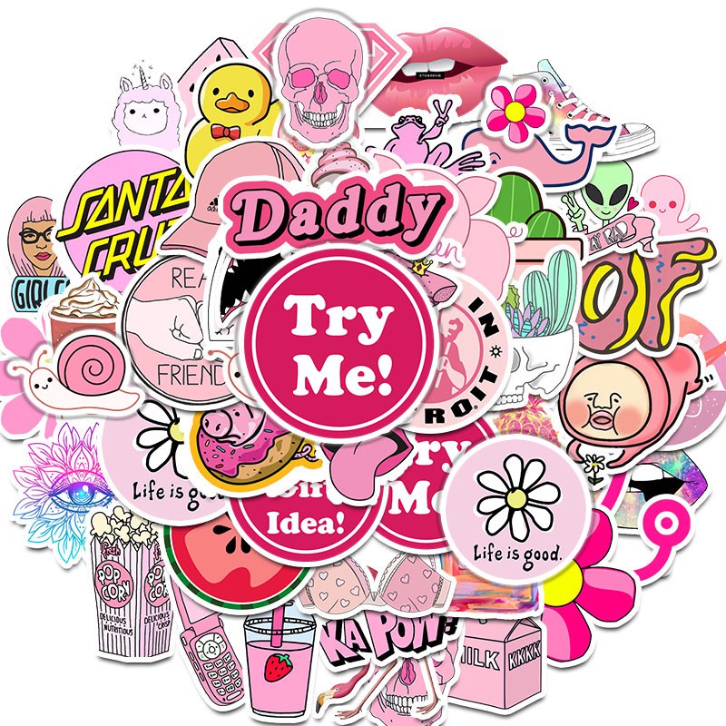 50pcs Cute Vsco Girl Sticker for Water Bottle Waterproof Vinyl Pink ...