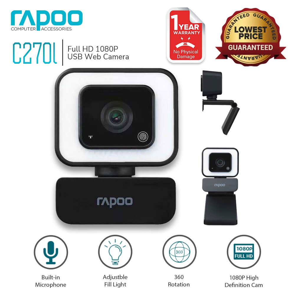 Rapoo C270L Full HD 1080P Webcam with Ring Light Web Cam For Laptop PC ...