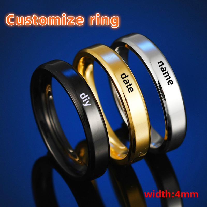 4mm Name Engraved Customize Ring Stainless Steel Carved Personalized ...