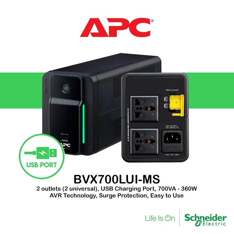 APC UPS 700VA-360W Uninterruptible Power Supply (BVX700LUI-MS, Easy UPS ...