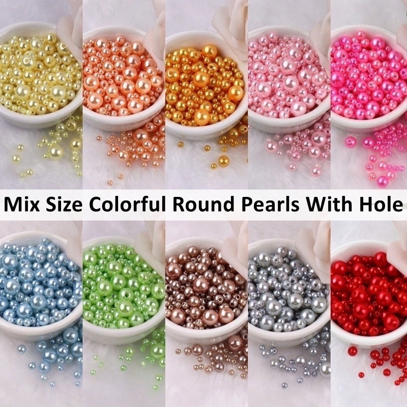 150Pcs/lot 3-8mm Mixed Pearl Beads with Hole Colorful ABS Round Pearls ...
