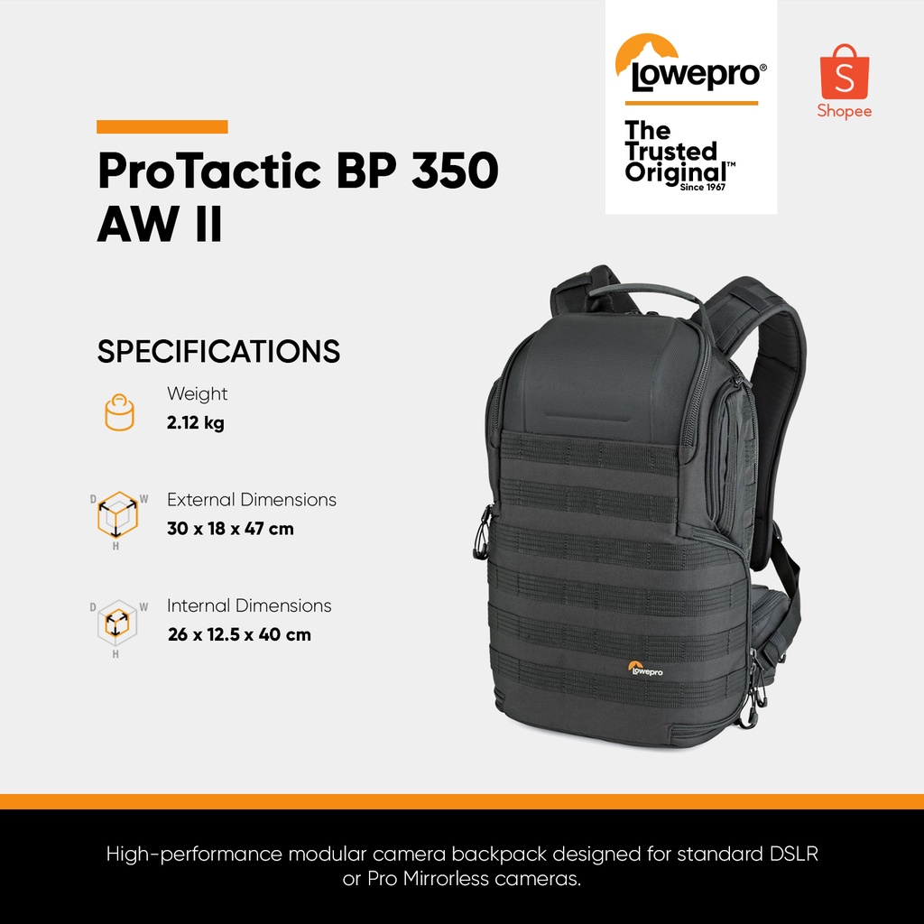 Lowepro Protactic BP II 350 All Weather Camera Backpack | Shopee ...