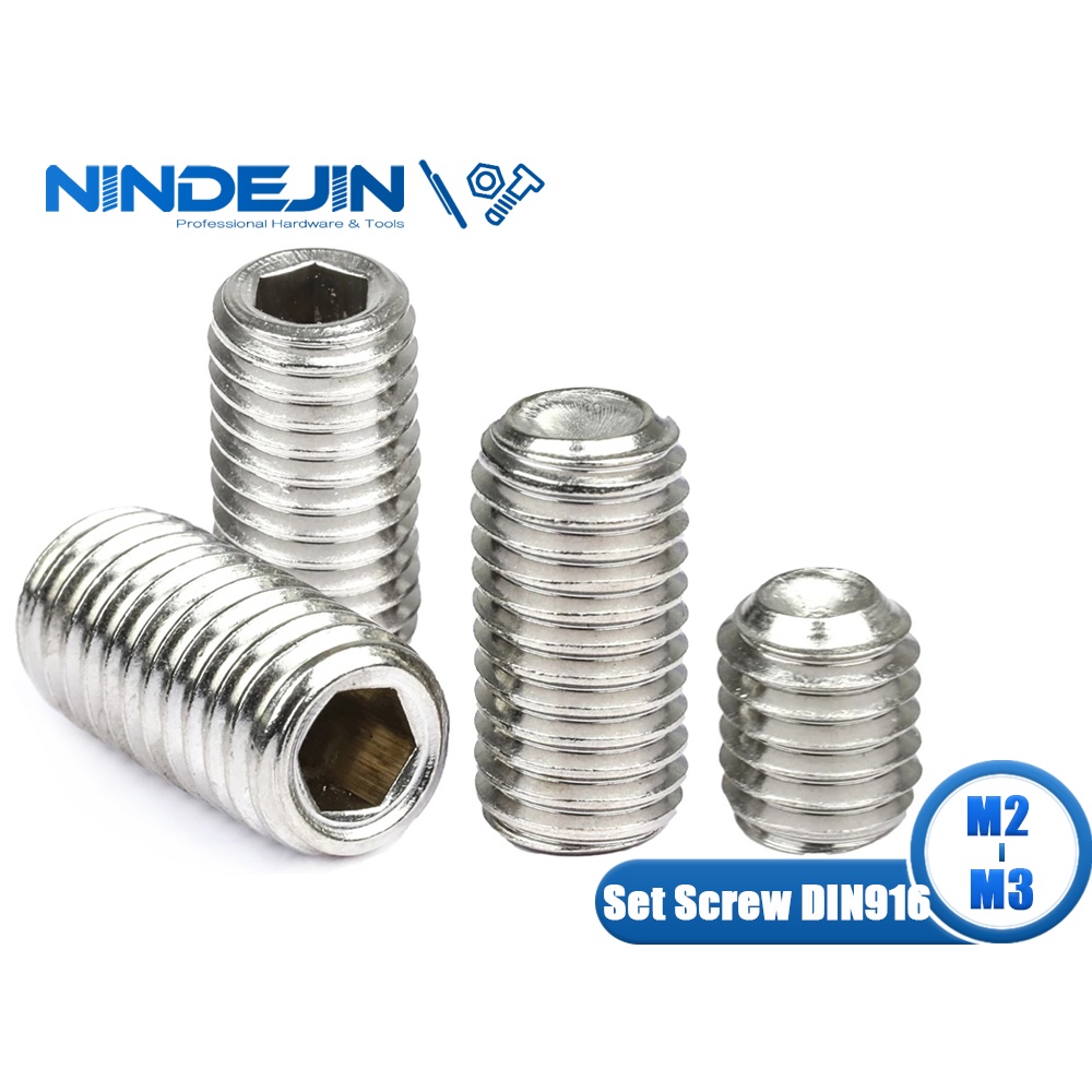 NINDEJIN Hex Socket Set Screw Cup Point 304 Stainless Steel M2 M2.5 M3Headless Hexagon Grub ...