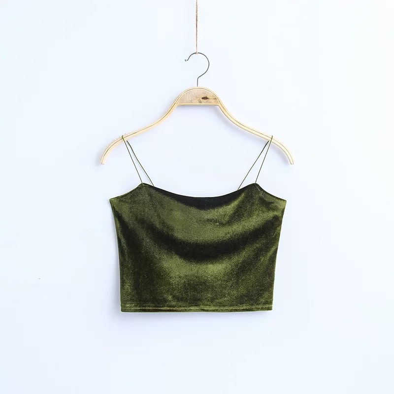 DOZW Sexy Spaghetti Straps Tank Top Velvet Short Crop 7 Colors Boob ...
