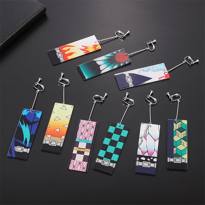 Fashion Demon Slayer Earrings Kimetsu No Yaiba Acrylic Ear Clip Anime ...