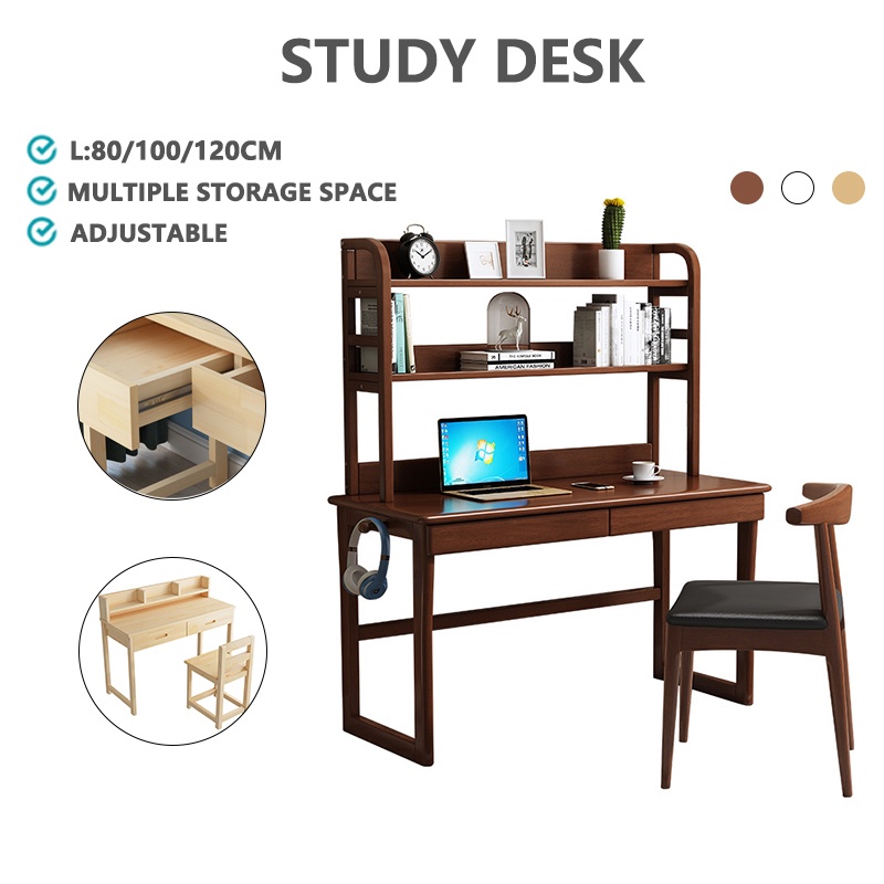 Nordic Solid Wood Study Table Small House Computer Table With Shelf ...