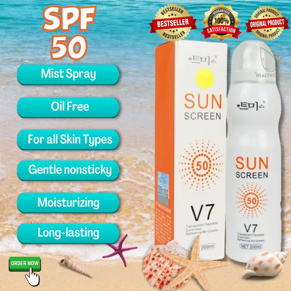 Sunscreen SPF50 V7 ORIGINAL Korean Spray lotion Water Proof Sunblock ...