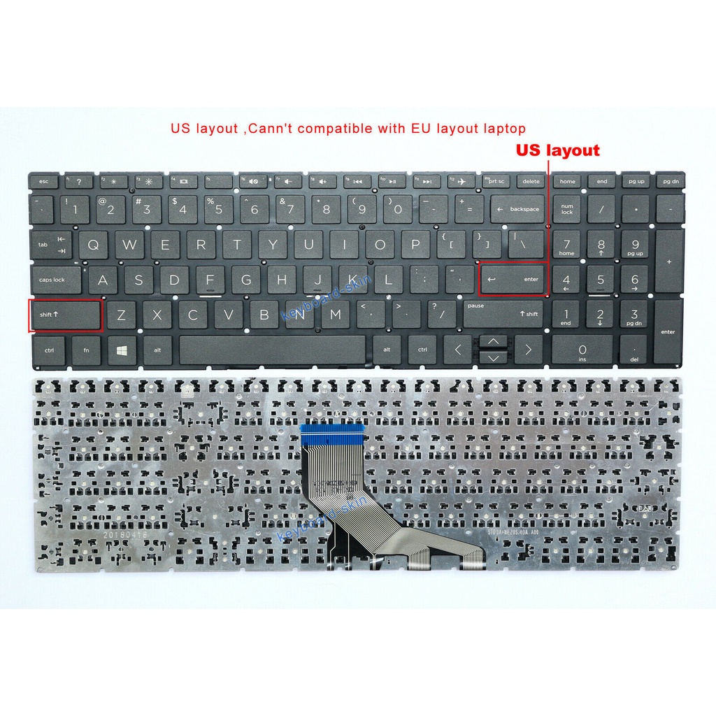 US Keyboard no-frame no-backlit for HP 250 G7,255 G7,256 G7 17-BY 17-CA ...