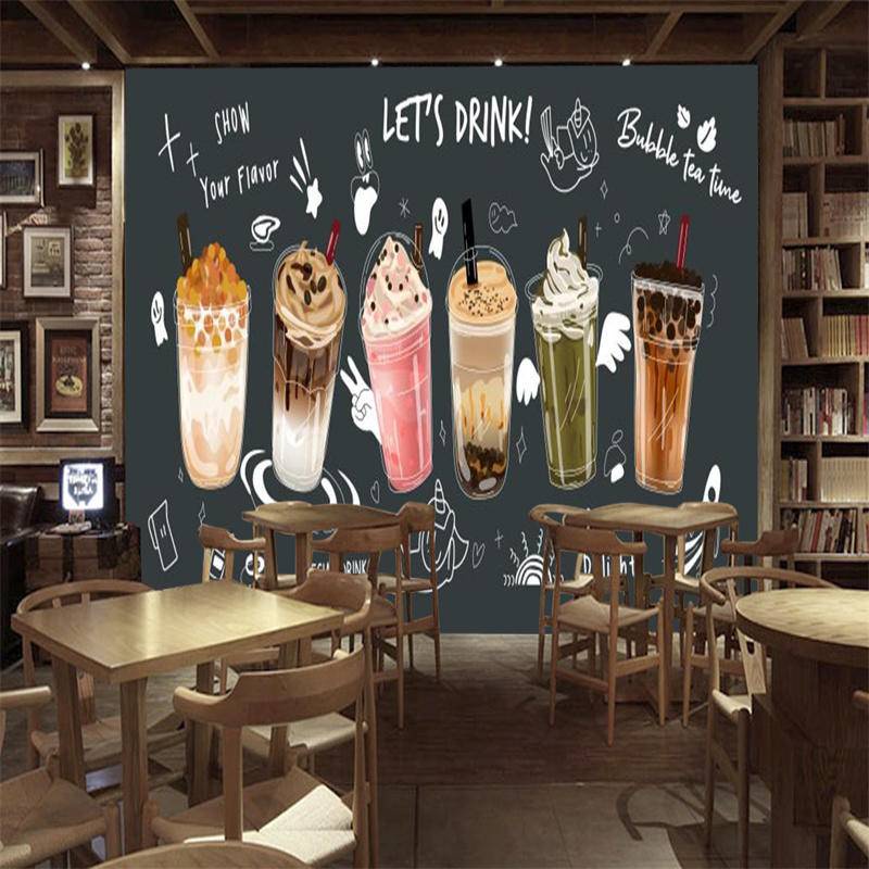 Custom Modern Pearl Milk Tea Shop Wall papers Industrial Decor ...