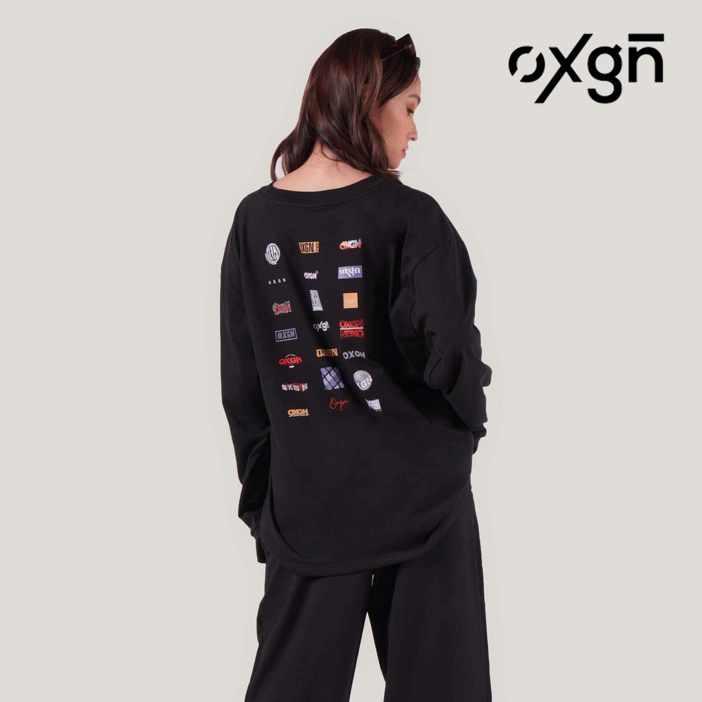 OXGN Logomania Long Sleeve T-Shirt With Patches For Men And Women (Black) | Shopee Philippines