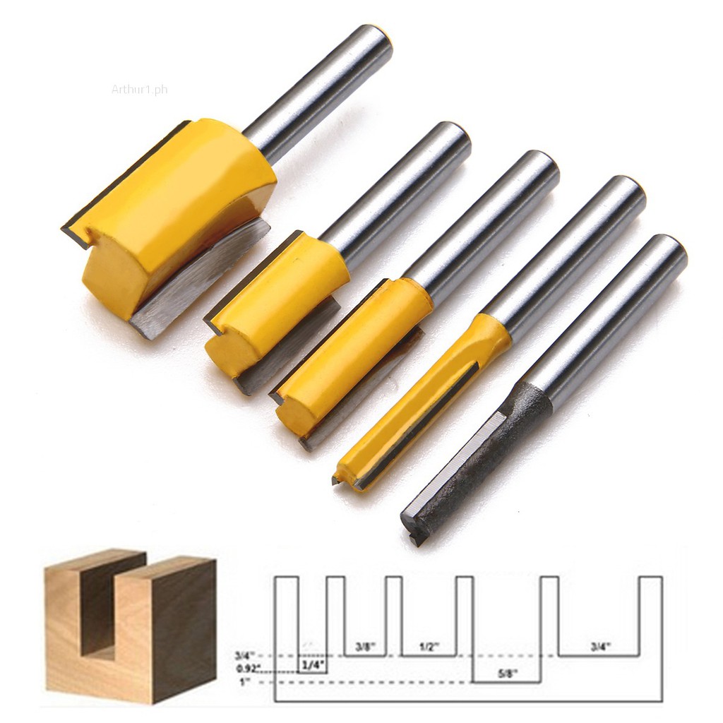 5Pcs 1/4'' Shank Straight & Dado Router Bit Set For Woodworking ...