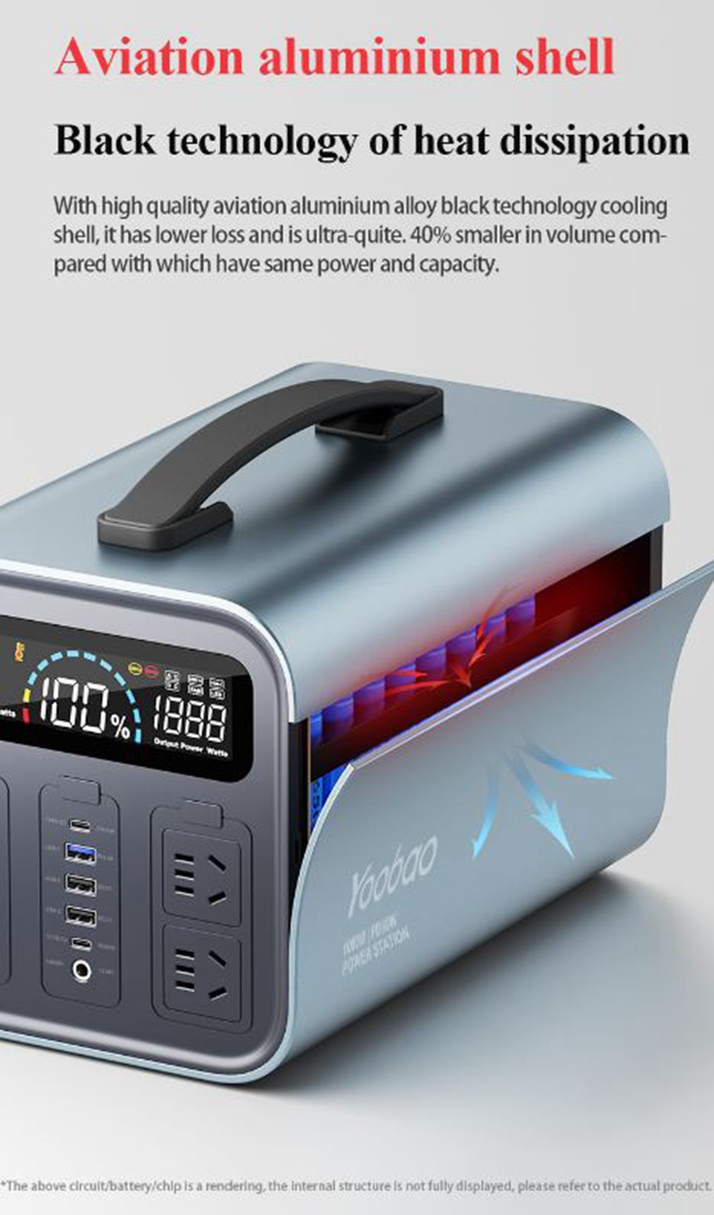 Yoobao EN1000S 220V 100OW 297600mAh High Capacity Output Pure Sine Wave ...