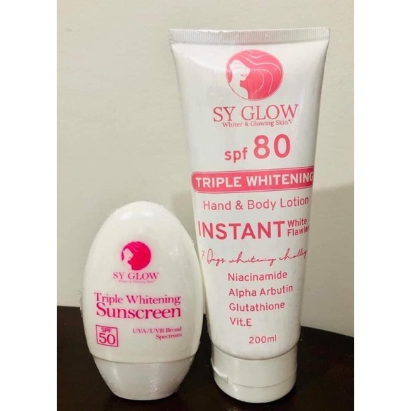 SY GLOW SET A INSTANT LOTION/SUNSCREEN TRIPLE WHITENING | Shopee Philippines