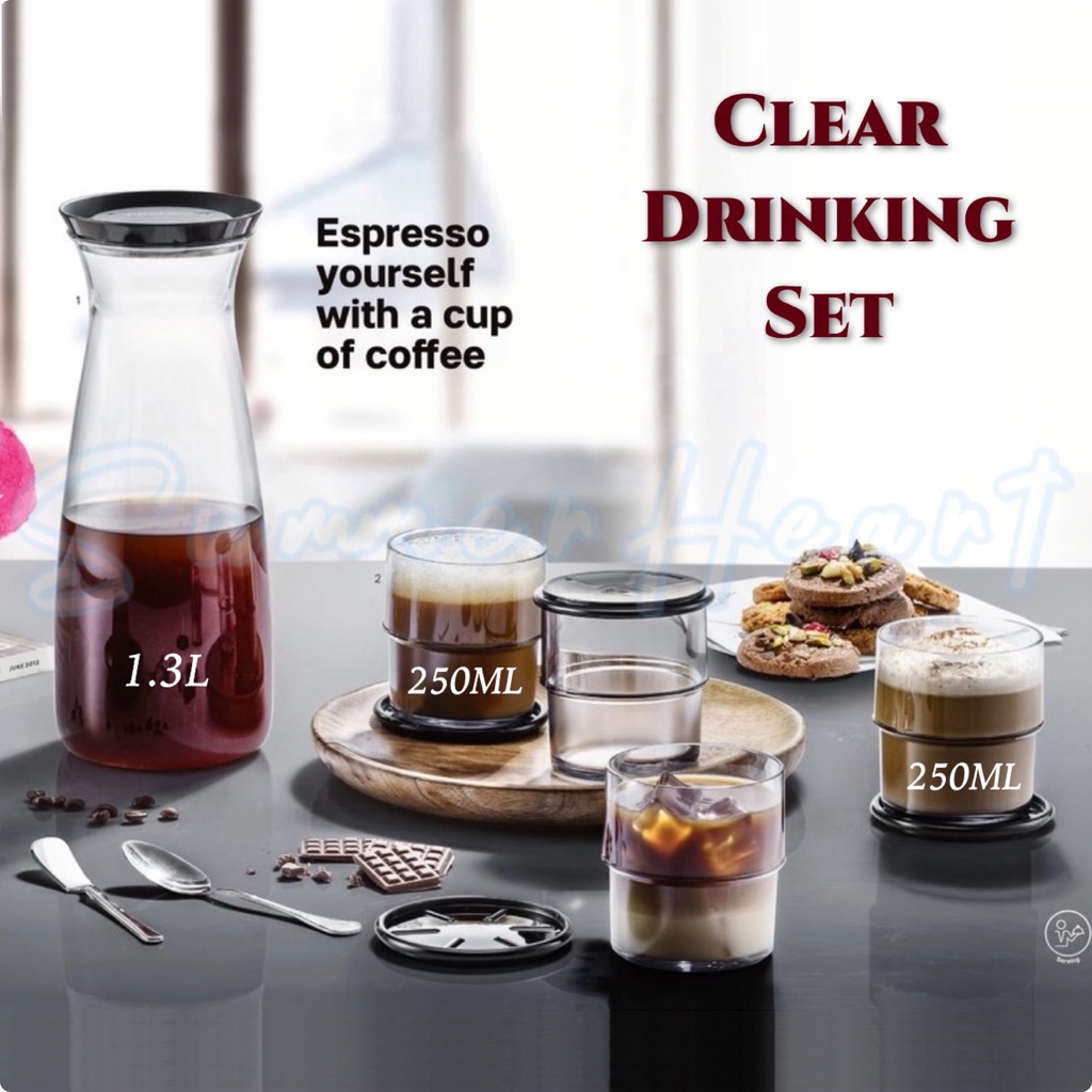 Tupperware Clear Drinking Set ( Clear Pitcher 1.3L / Clear Glass 250ml ...