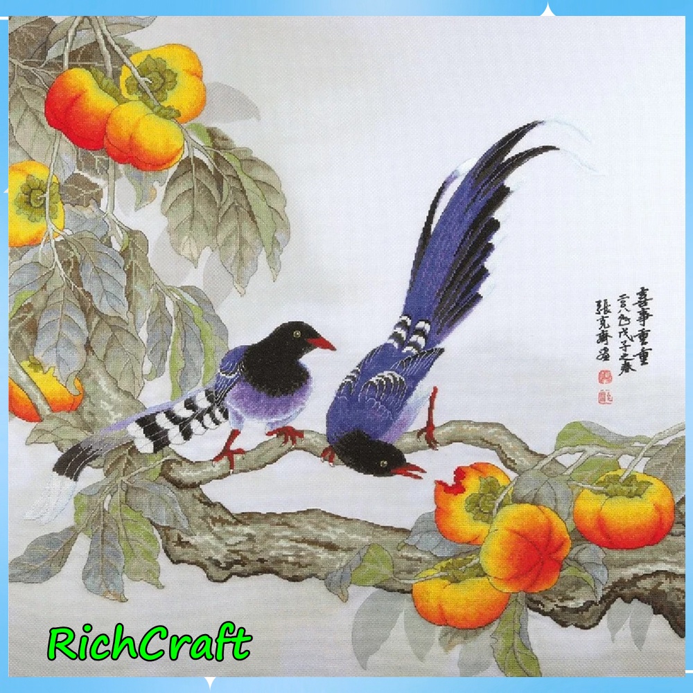 Xiu Craft Original Crossstitch Package 2800102 Magpies & Persimmons 58x58cm | Shopee Philippines