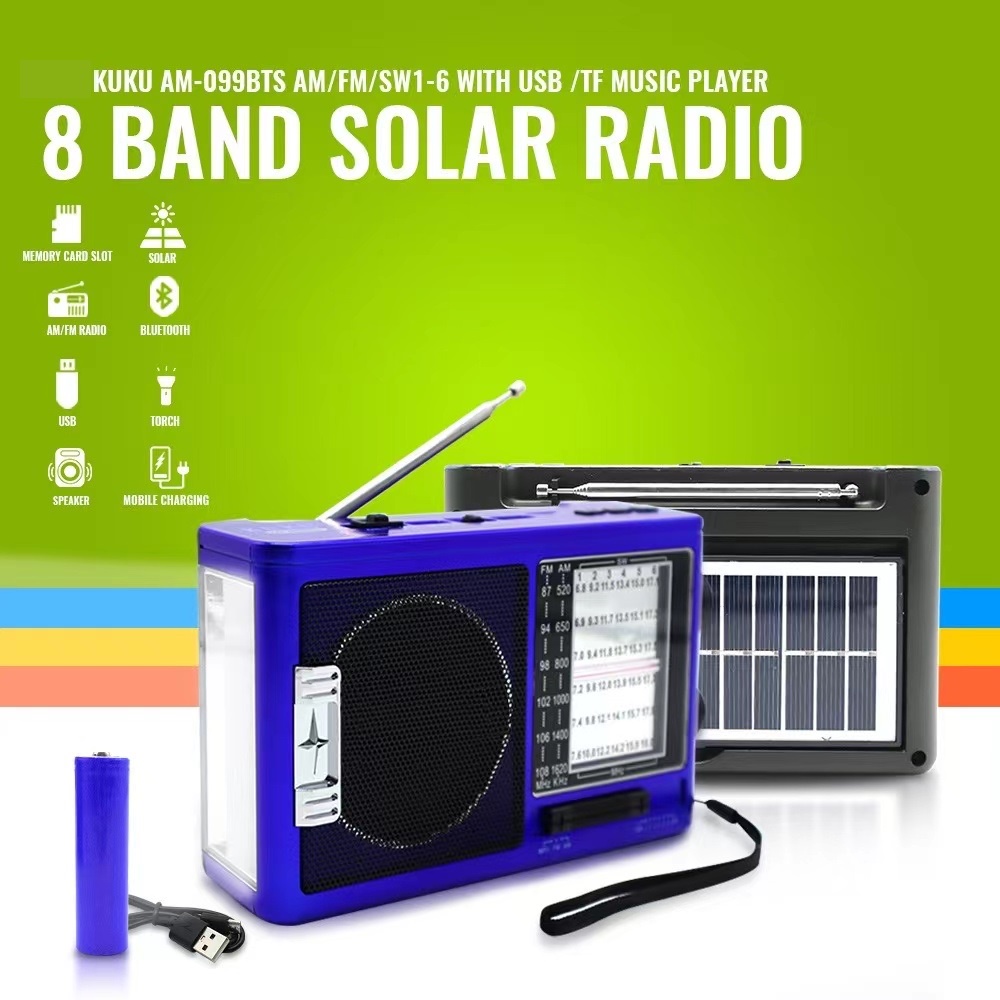 Solar Bluetooth AM/FM/SW 8 band Radio Am098UBT with USB/TF music player ...