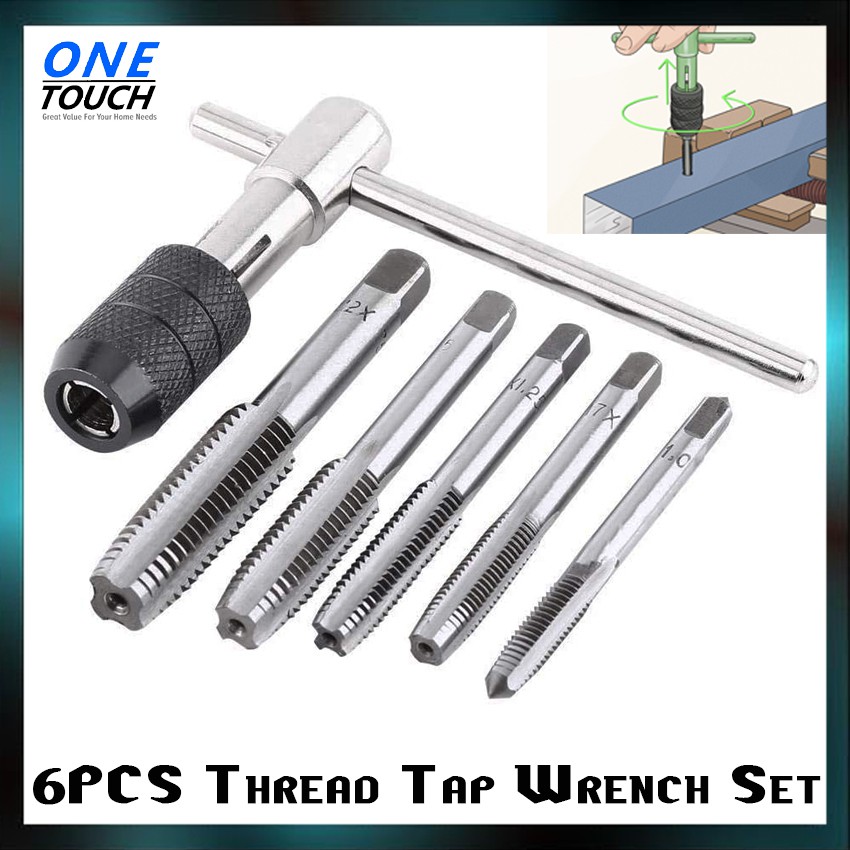 ONETOUCH 6pcs T-type Machine Screw Thread Tap Wrench M6/M7/M8/M10/M1 Tap Set DIY Hand Tool ...