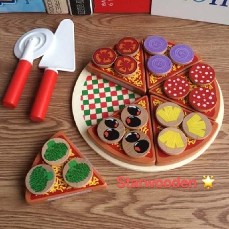 Wooden Pizza Toy for Kids, Toddler Play Food Pizza Cutting Set, Pretend ...