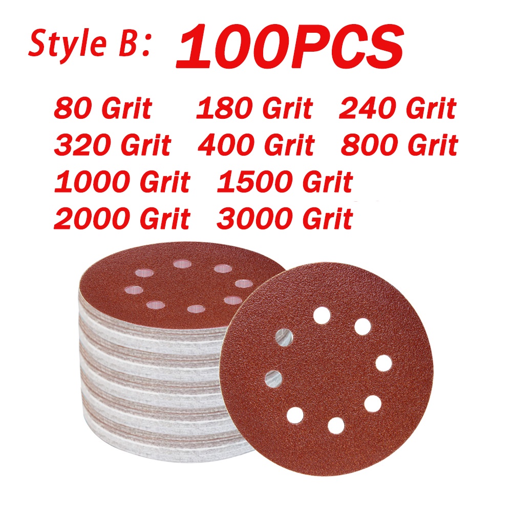 COD 100pcs 5 Inch 125mm Round Sandpaper Eight Hole Disk Sand Sheets 60 ...