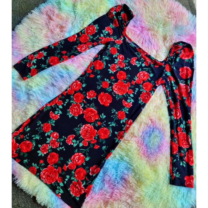 Rose Pattern Dress Sweet And Sexy | Shopee Philippines