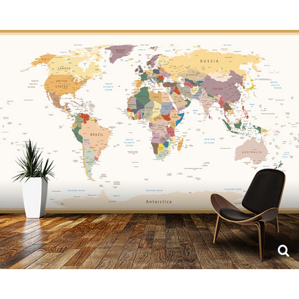Custom World Map Vintage 3D cartoon wallpaper,children's bedroom living ...