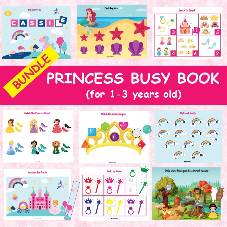 Bundle: Princess Themed Learning Binder Busy Book for Toddlers (1-3yrs ...