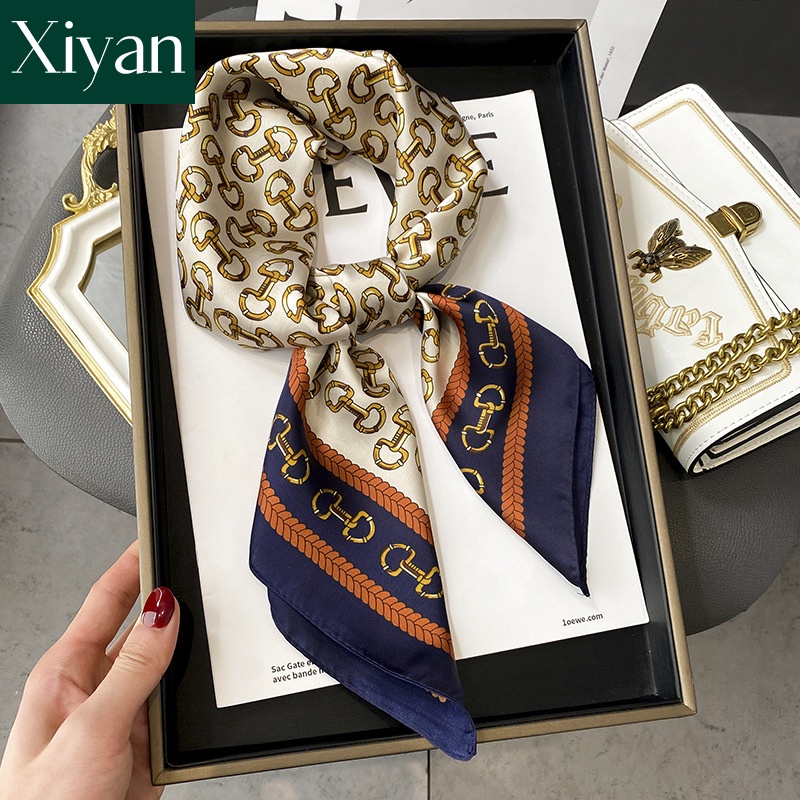 【ready stock】new fashion women printed shawl square silk scarf 70*70cm ...