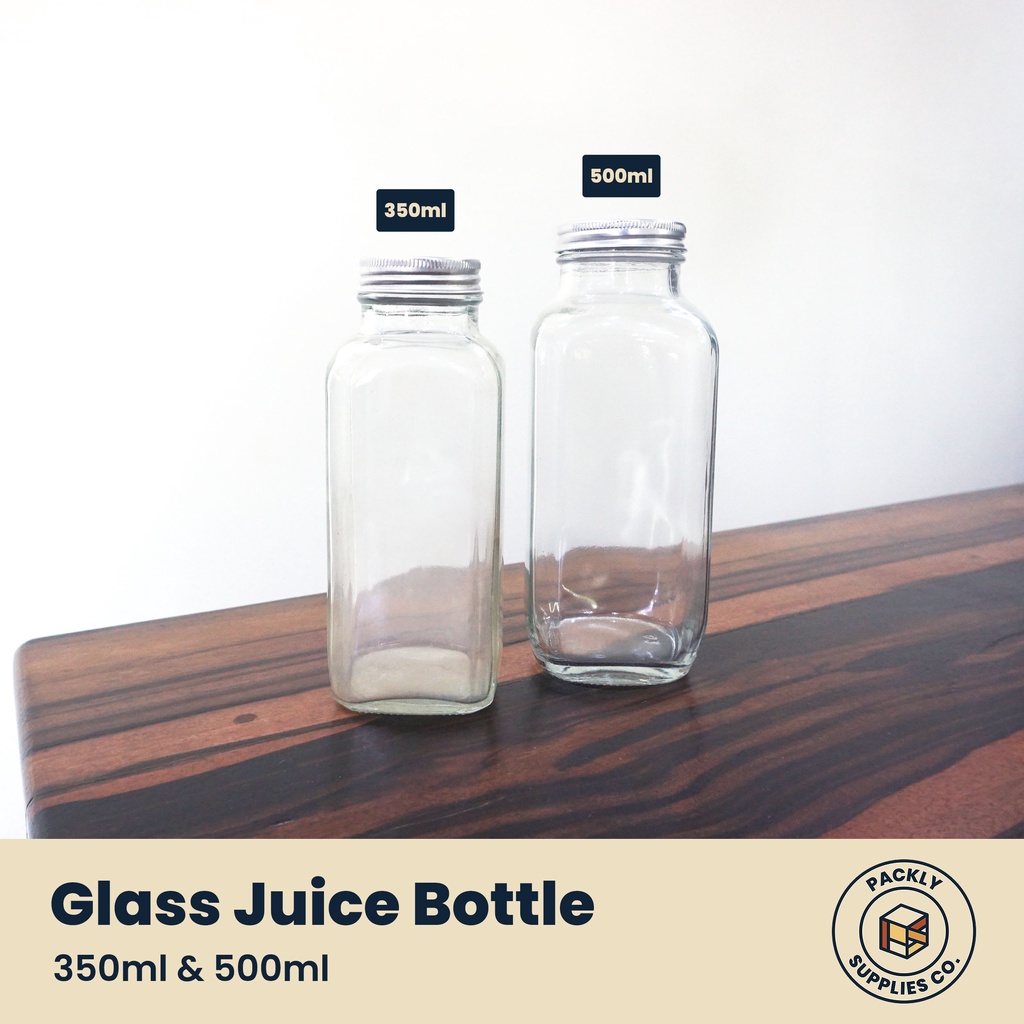 (1PC) Glass Juice Bottle Container with Silver Twist Cap 350ml 500ml ...