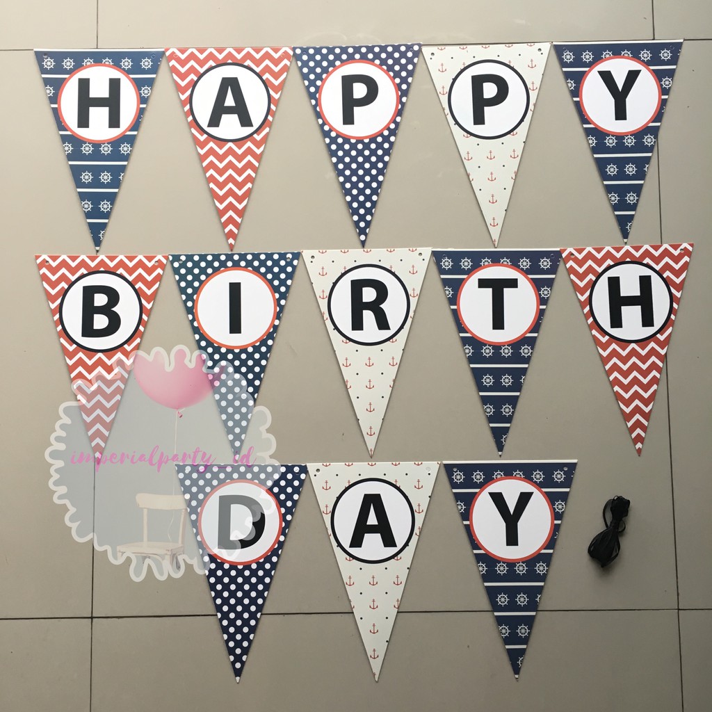 Bunting Flag Happy Birthday HBD Triangle Marine Sailor | Shopee Philippines