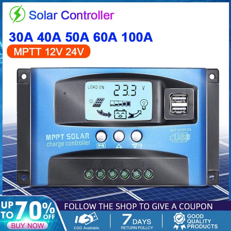 MPPT Solar Charge Controller 30A Solar Panel Battery Regulator Dual USB 5V LCD Display | Shopee ...