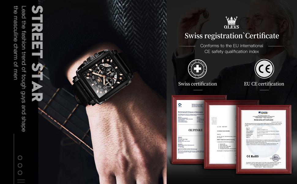 Olevs Watch For Men Water proof Original Square Chronograph Leather ...