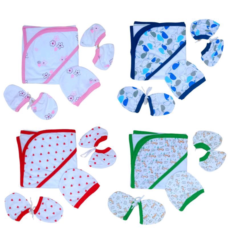 Cute Printed 6in1 Newborn Recieving Set(Blanket, Bonnet, Mittens ...