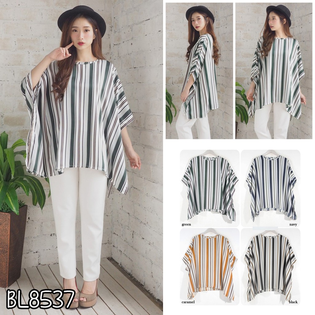 Bigsize casual fashion striped batwing top blouse top for women -8537 ...