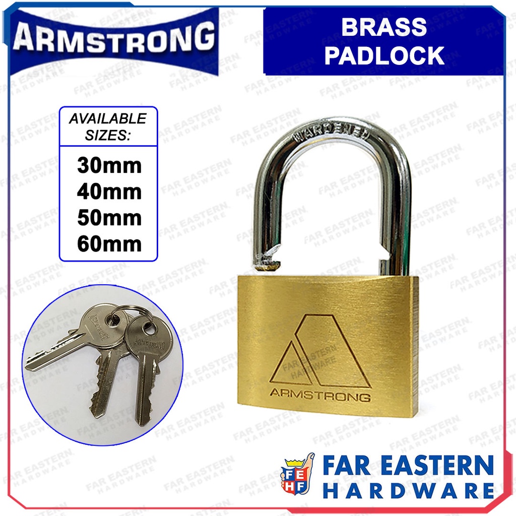 ARMSTRONG Brass Padlock | Long Shackle 30mm 40mm 50mm 60mm | Shopee ...