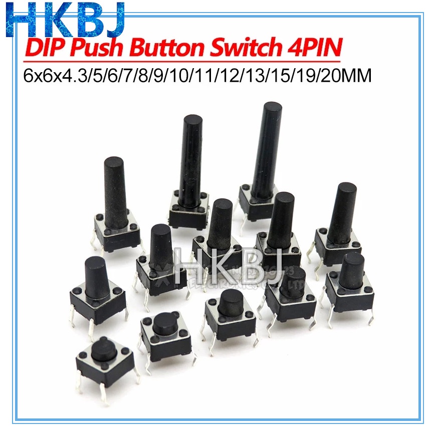 20PCS DIP 4Pin 6*6 Micro Tact Push Button Switches 6x6x4.3/5/6/7/8/9/10 ...