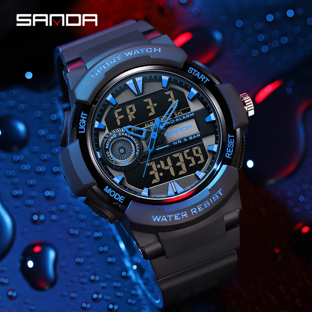 SANDA Multifunctional Dual Display Luminous LED Digital Watch ...