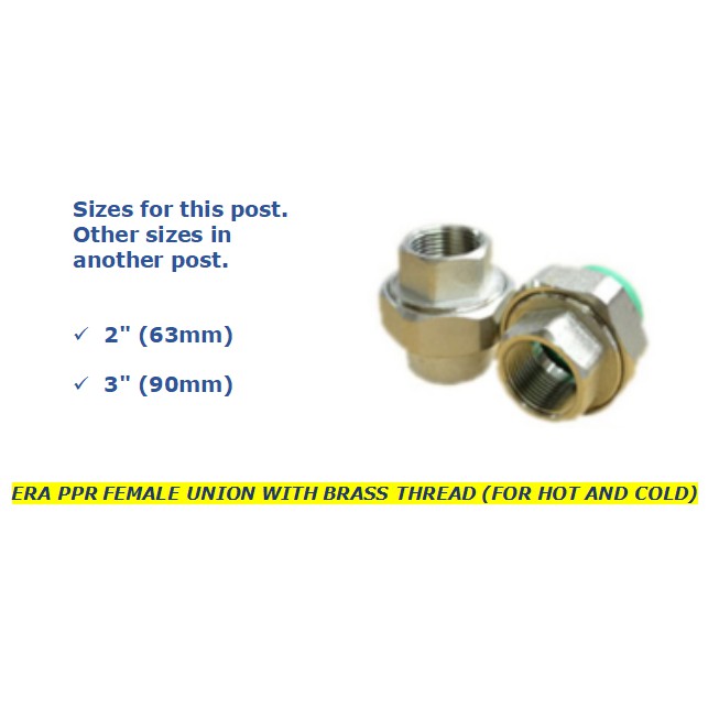 ERA PPR FEMALE UNION WITH BRASS THREAD (FOR HOT AND COLD) - 2" (63mm ...
