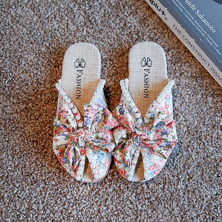 Ready Stock Summer New Fashion Girl's Korean Calico Slippers | Shopee ...