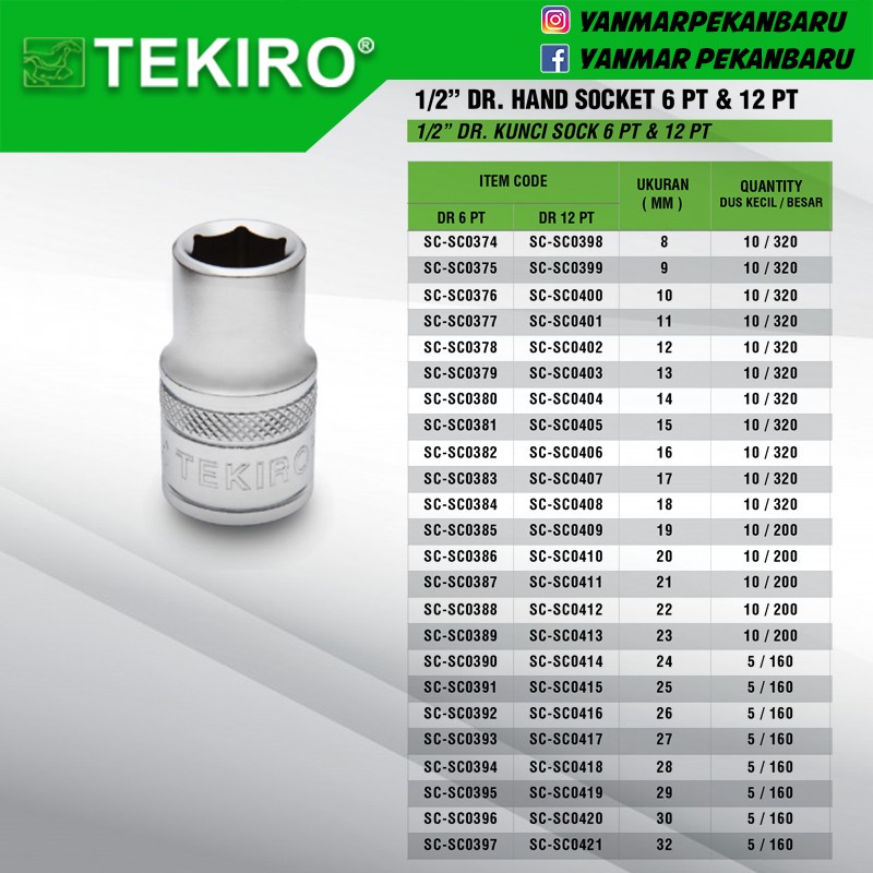 Tekiro 1/2" INCH DR. Sock KEY 6 PT & 12 PT (8-17 MM) | Shopee Philippines