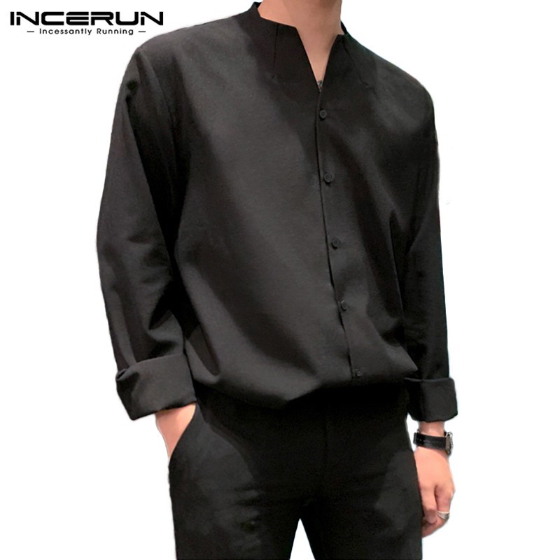 INCERUN Men Long Sleeve Button Up Shirt | Shopee Philippines