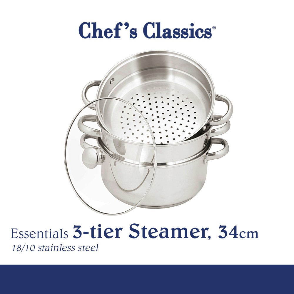 Chef's Classics Essentials Stainless Steel 3-Tier Steamer, 34cm ...